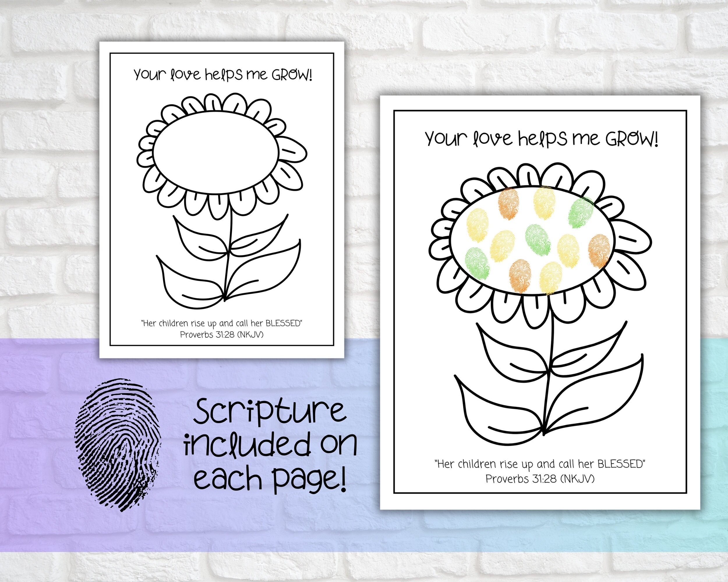Mother's Day Bible Verse Fingerprint Bundle, Printable Mother's Day ...