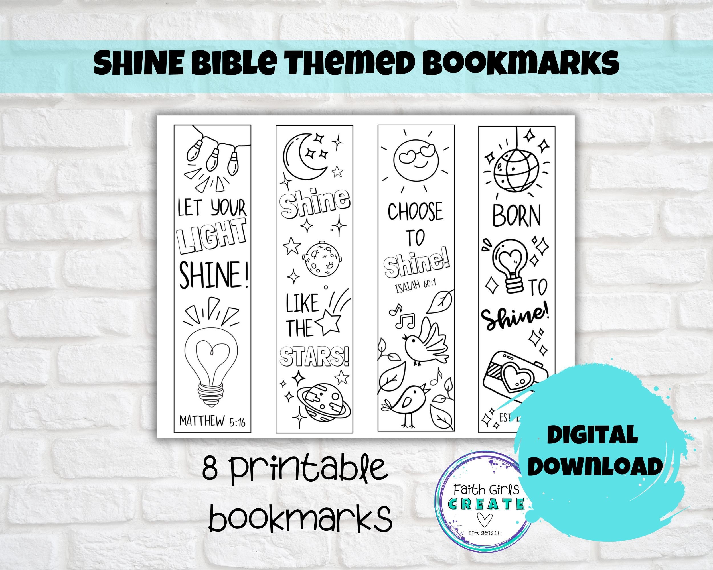 SHINE Bible Themed Kids Printable Colouring Bookmarks, Affirmation ...