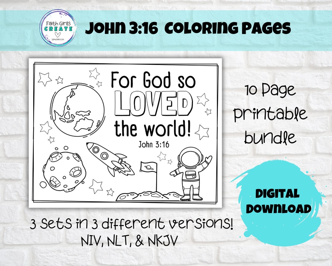 John 3:16 for God so Loved the World Set of 10 Printable Colouring ...