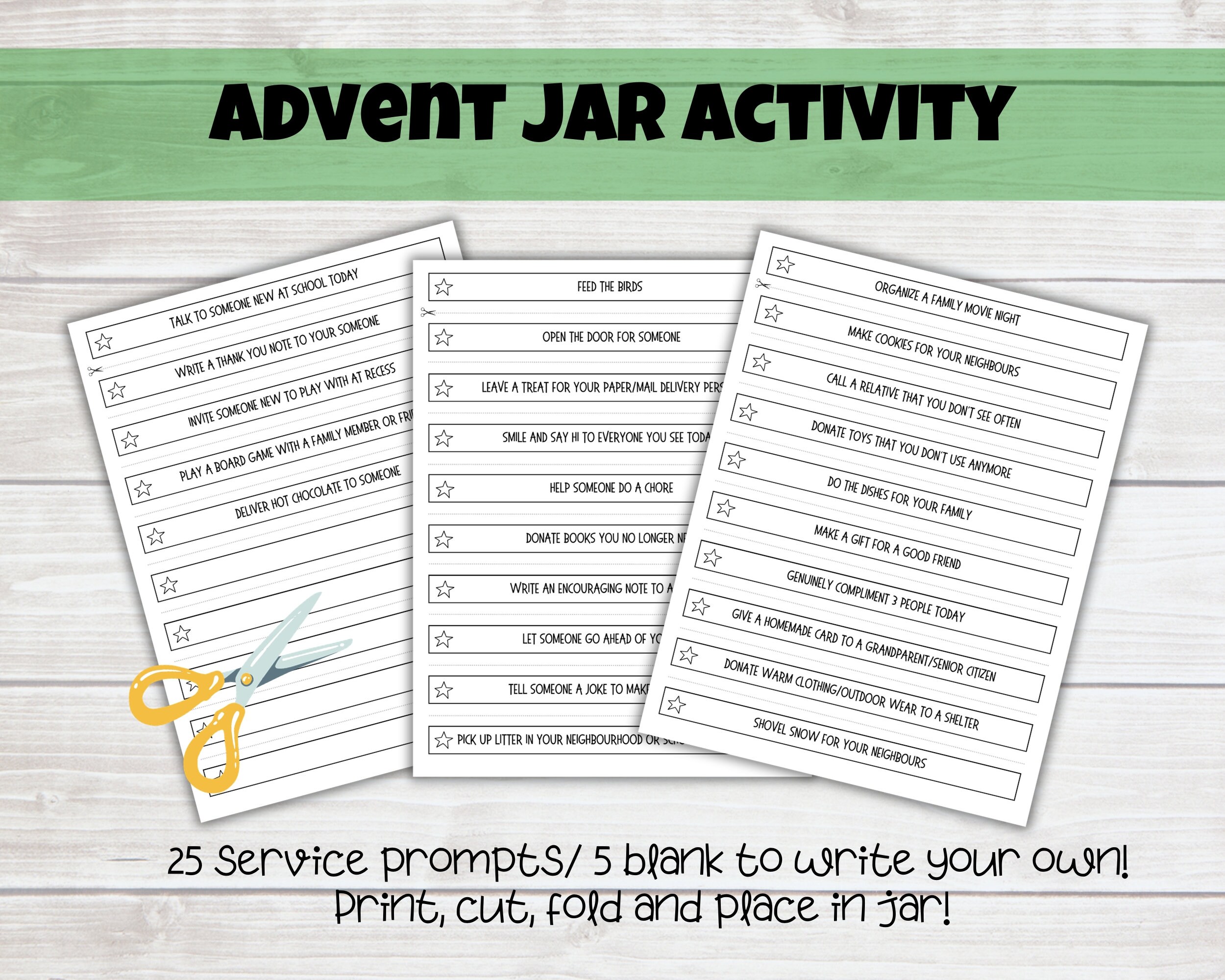 Advent Service Jar Activity, 25 Fun Service Prompts, Christmas Project ...