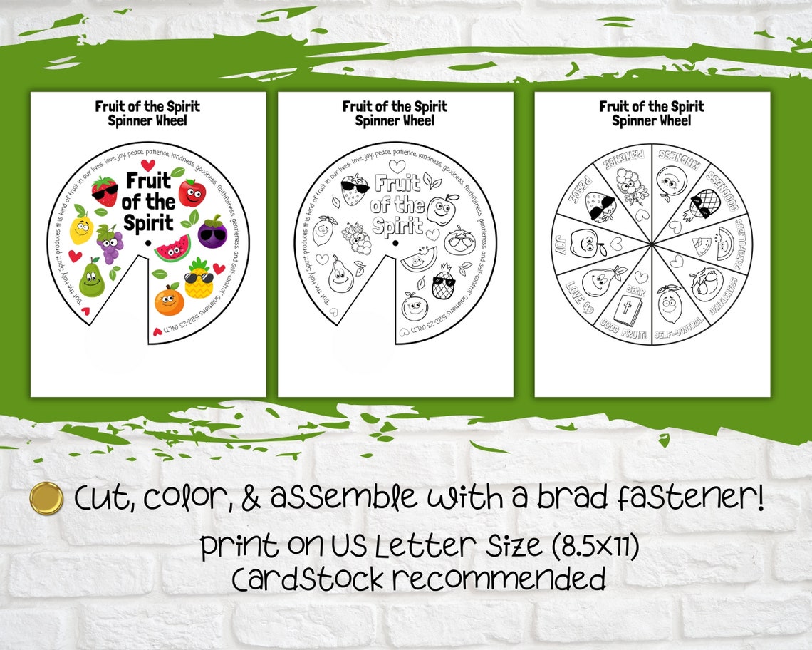 Kids Printable Fruit of the Spirit Spinner Color Wheel, Sunday School ...