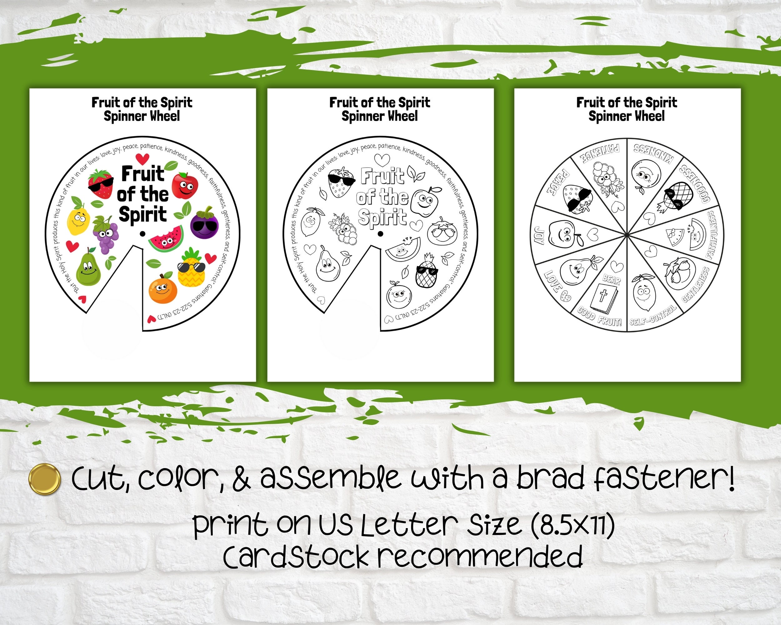 Kids Printable Fruit of the Spirit Spinner Color Wheel, Sunday School ...