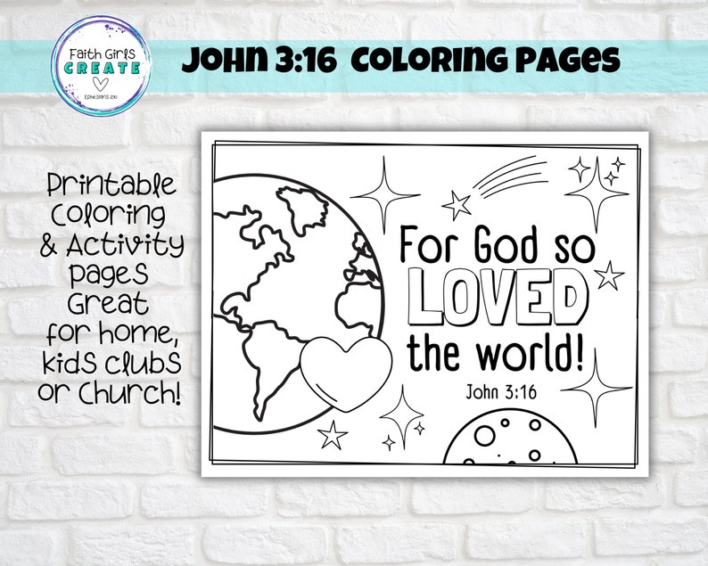 John 3:16 for God so Loved the World Set of 10 Printable Colouring ...