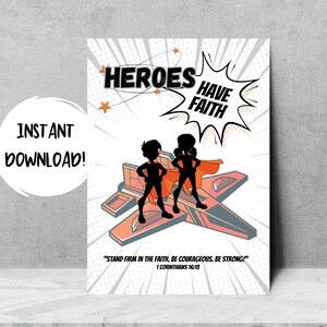 Heroes Bible Verse Wall Art, Superhero Printable Scripture Poster ...