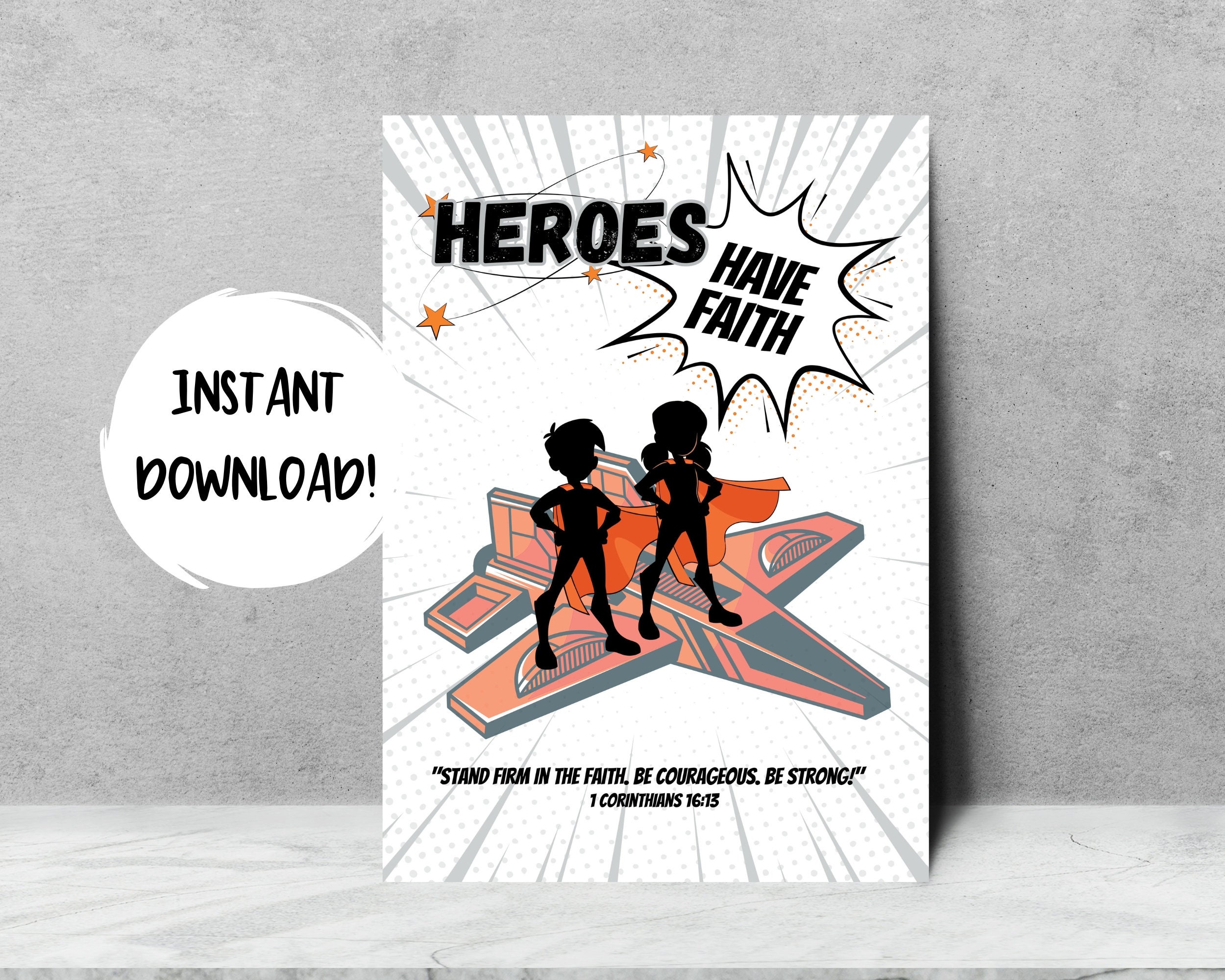 Heroes Bible Verse Wall Art, Superhero Printable Scripture Poster ...
