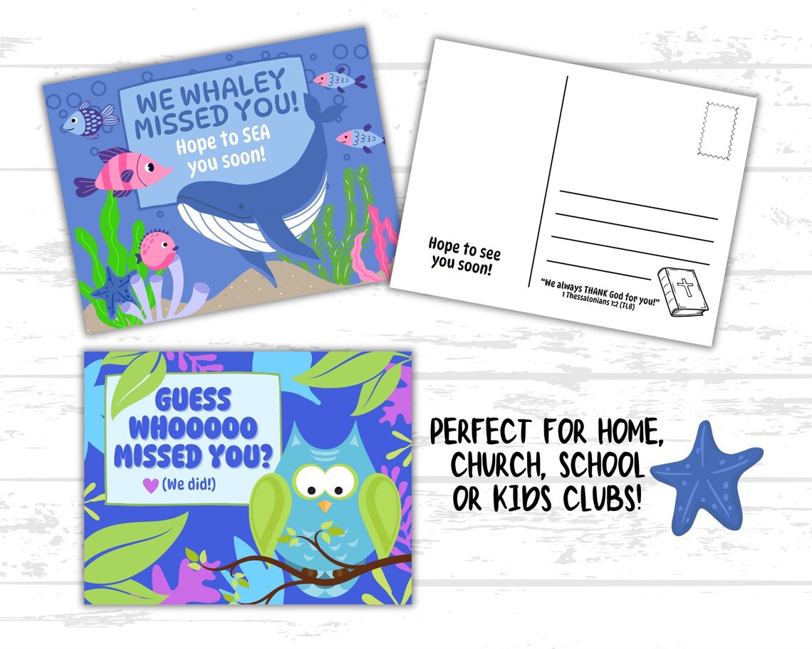Critter Printable "missed You" Cards, Set of 8 Full Color Postcards ...