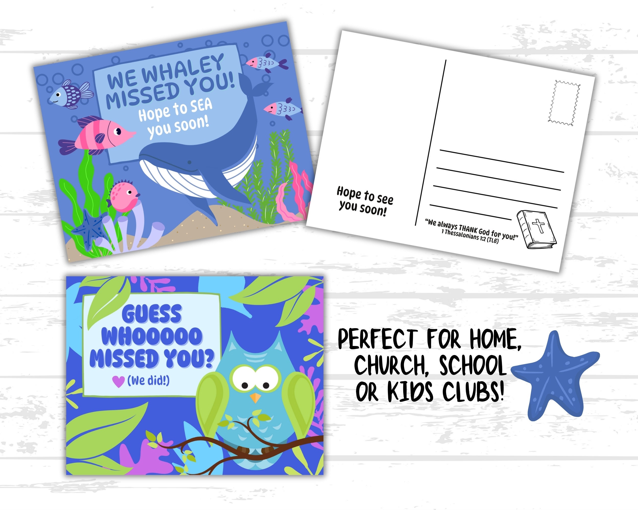 Critter Printable "missed You" Cards, Set of 8 Full Color Postcards ...