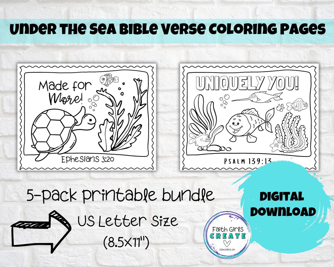 Under the Sea Kids Bible Verse Printable Colouring Pages, Ocean Themed ...