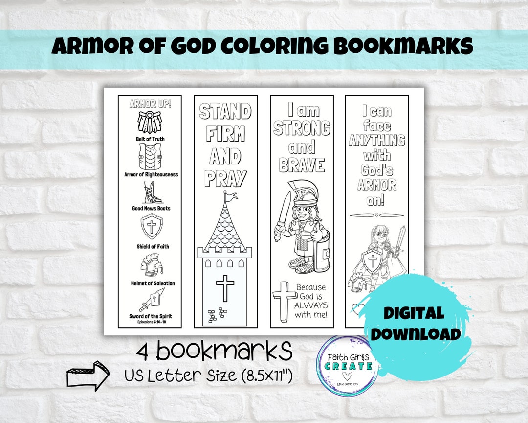Armor of God Printable Coloring Bookmarks Ephesians 6 Sunday - Etsy