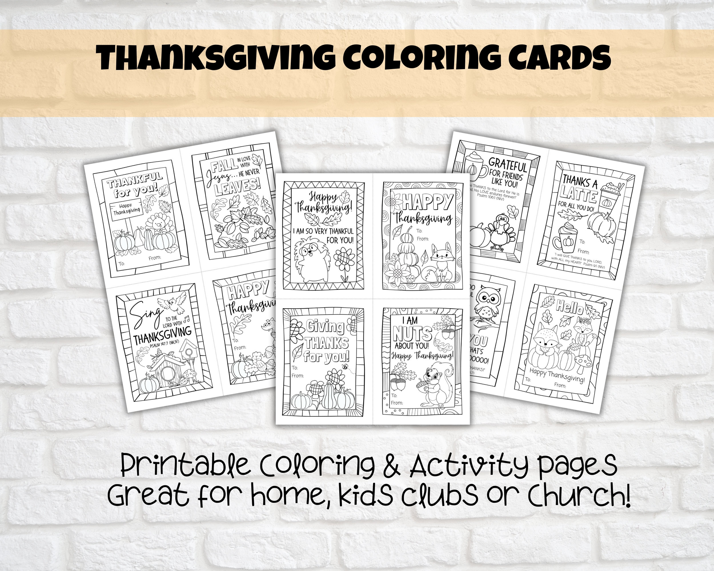 Thanksgiving/fall Bible Themed Coloring Card Set of 12 for Kids ...