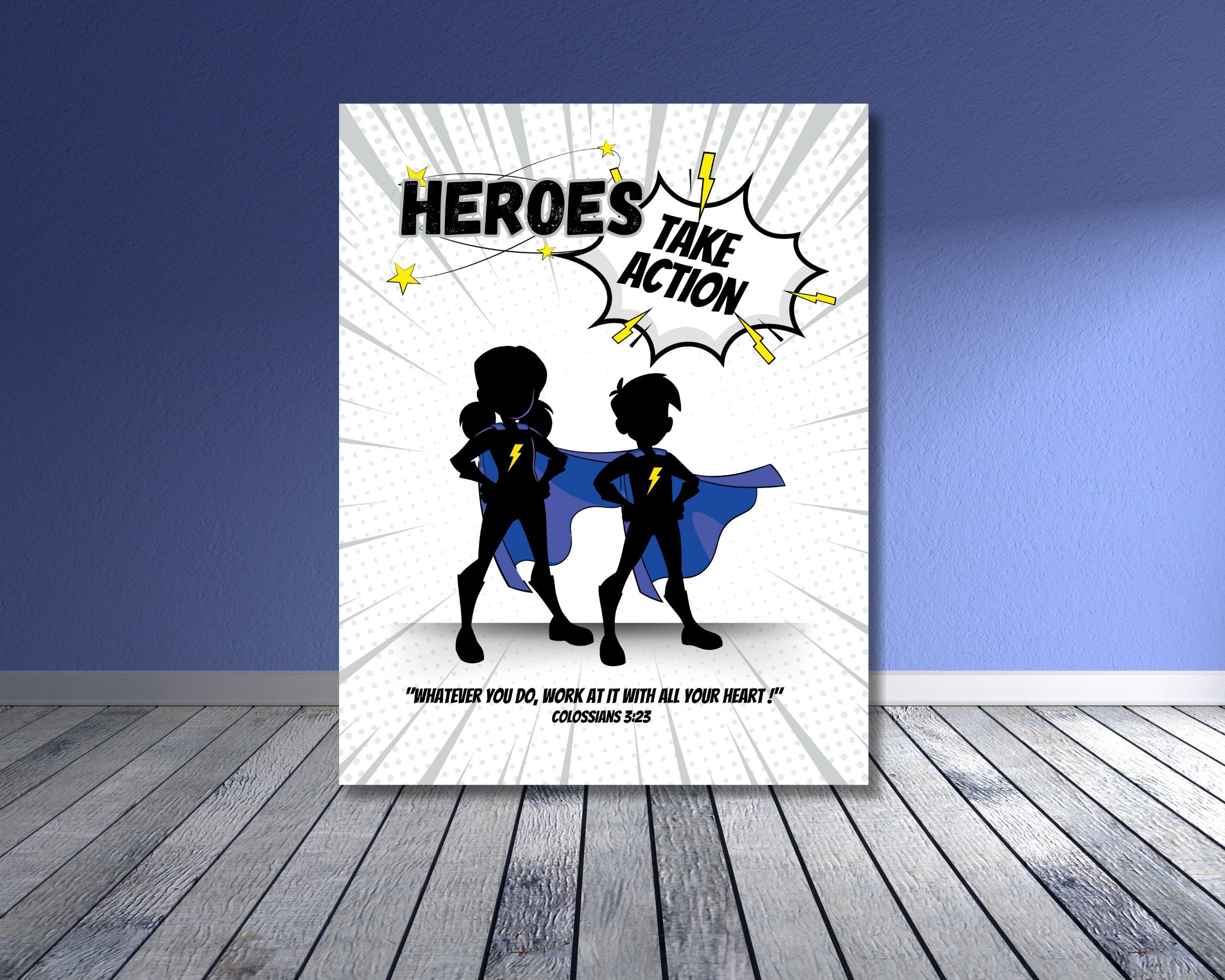 Heroes Bible Verse Wall Art, Superhero Printable Scripture Poster ...
