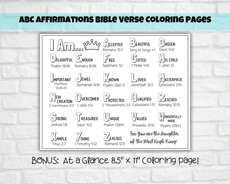ABC Affirmations Bible Verse Identity in Christ Coloring Pages for ...