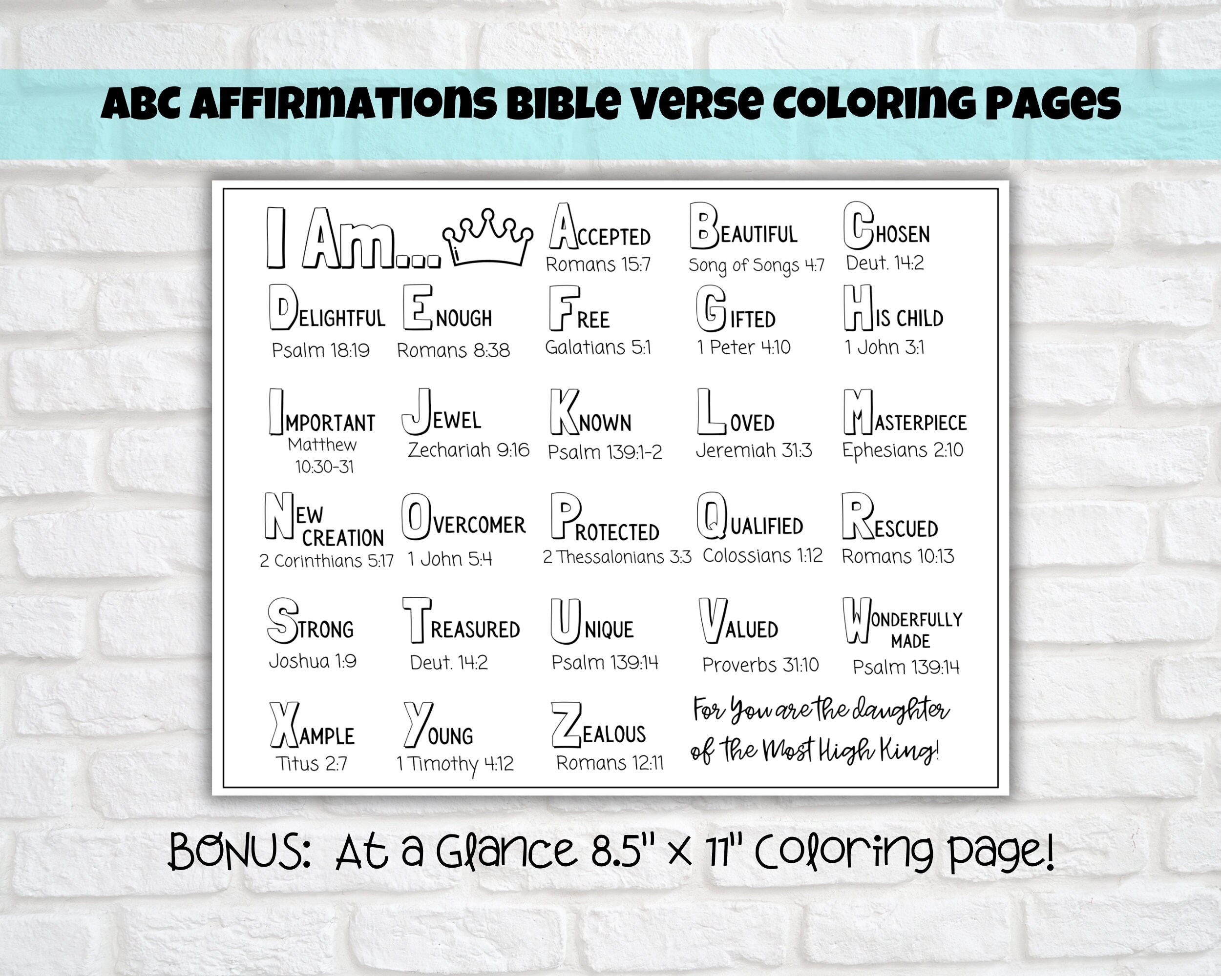 ABC Affirmations Bible Verse Identity in Christ Coloring Pages for ...
