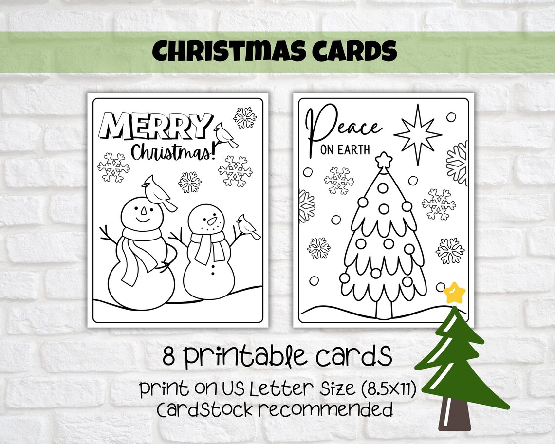Kids Printable Christmas Cards to Colour, Set of 8, Sunday School ...