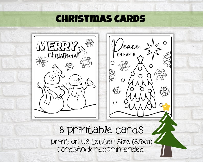Kids Printable Christmas Cards to Colour, Set of 8, Sunday School ...