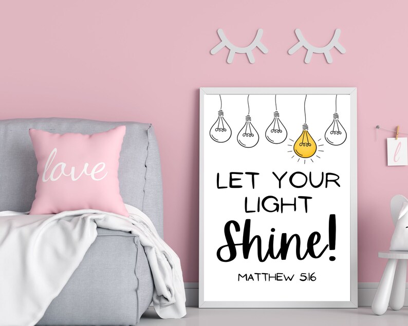 Let Your Light Shine, Kids Printable Bible Wall Art, Matthew 5:16, Kids ...