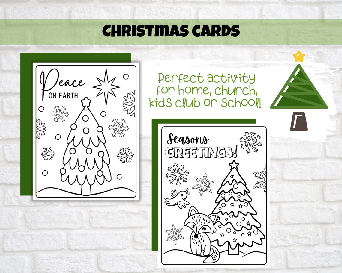 Kids Printable Christmas Cards to Colour, Set of 8, Sunday School ...