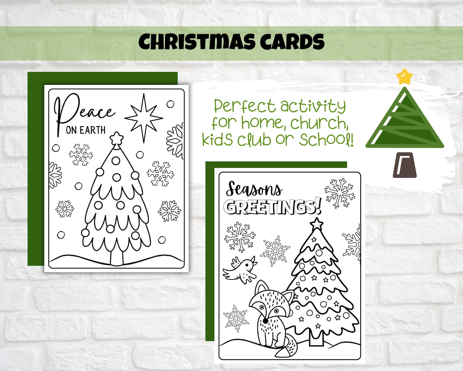 Kids Printable Christmas Cards to Colour, Set of 8, Sunday School ...