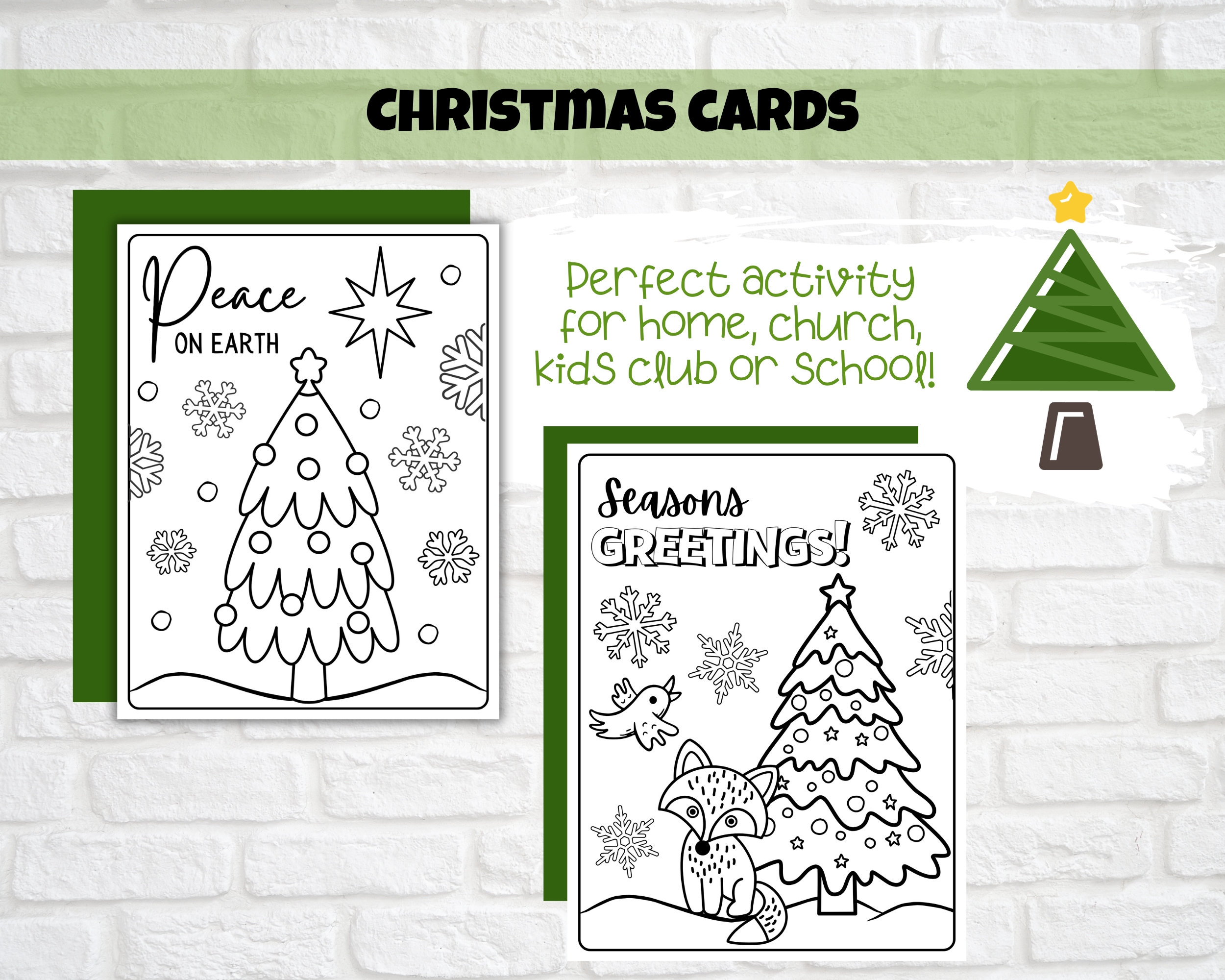 Kids Printable Christmas Cards to Colour, Set of 8, Sunday School ...