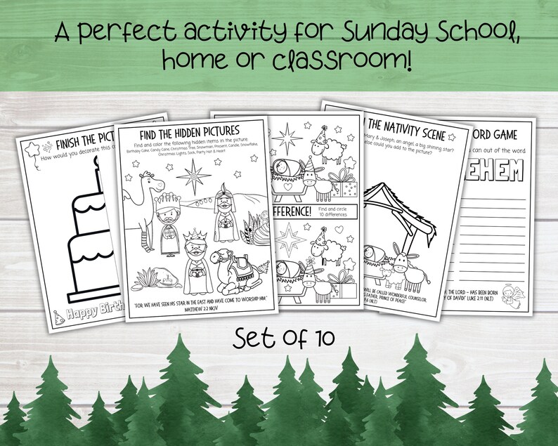 Happy Birthday Jesus Activity Pages, Set of 10 Fun Christmas Activities ...