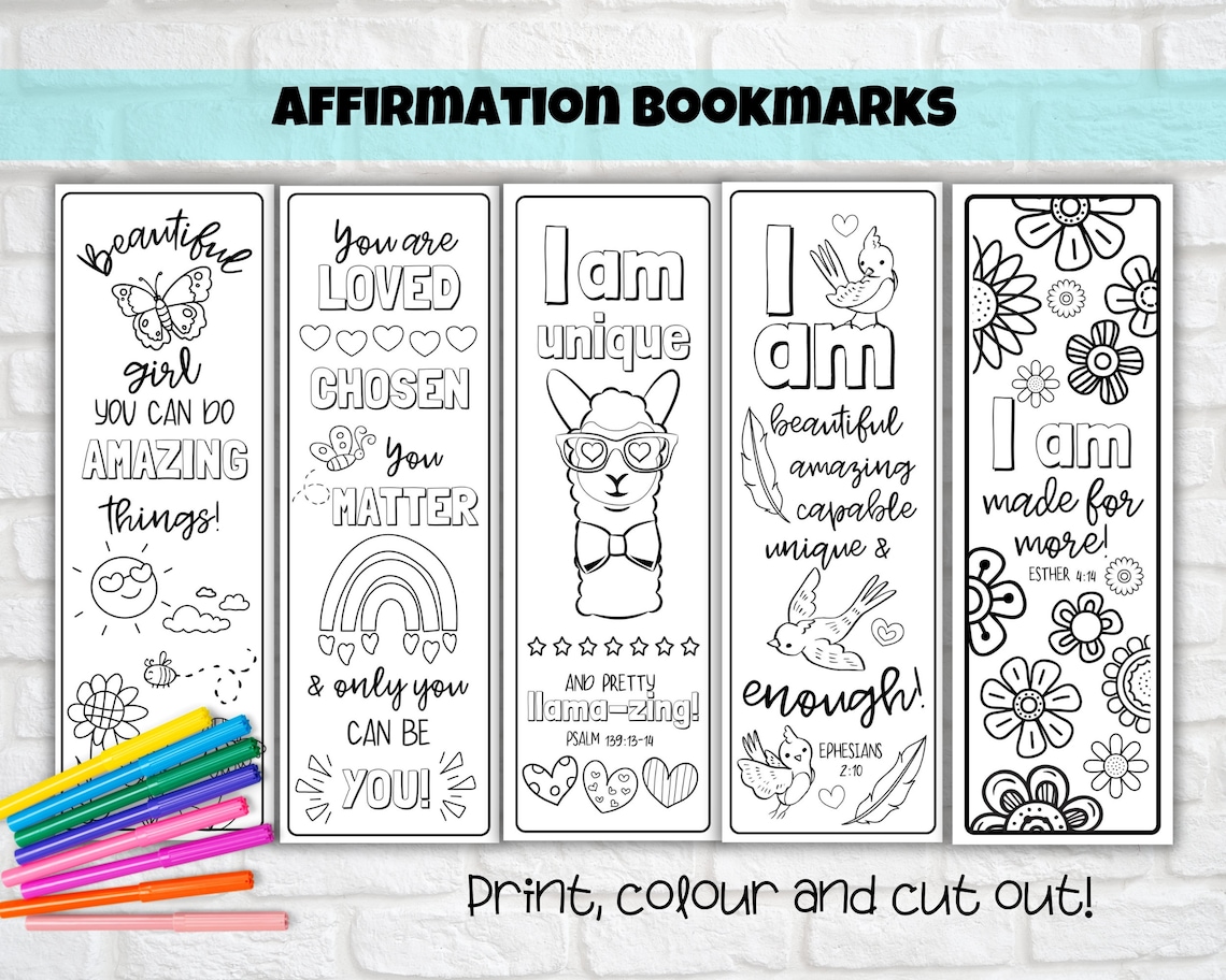 Affirmation Bible Verse Bookmarks, Kids Colouring, Printable Bookmarks ...