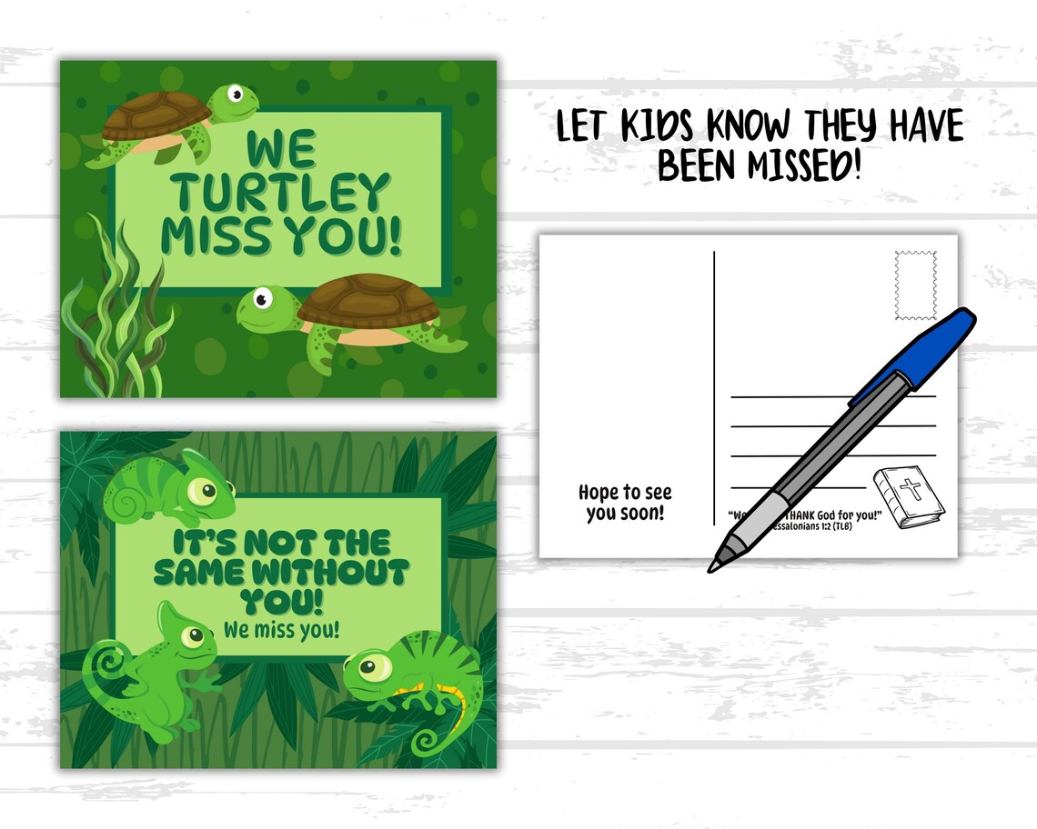 Critter Printable "missed You" Cards, Set of 8 Full Color Postcards ...