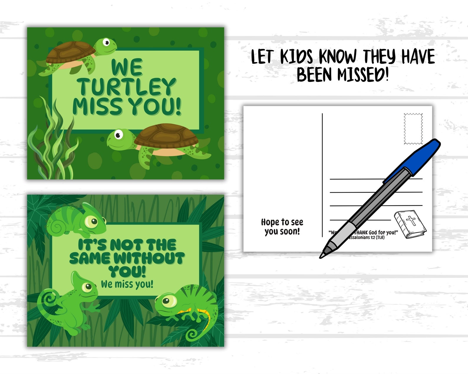 Critter Printable "missed You" Cards, Set of 8 Full Color Postcards ...