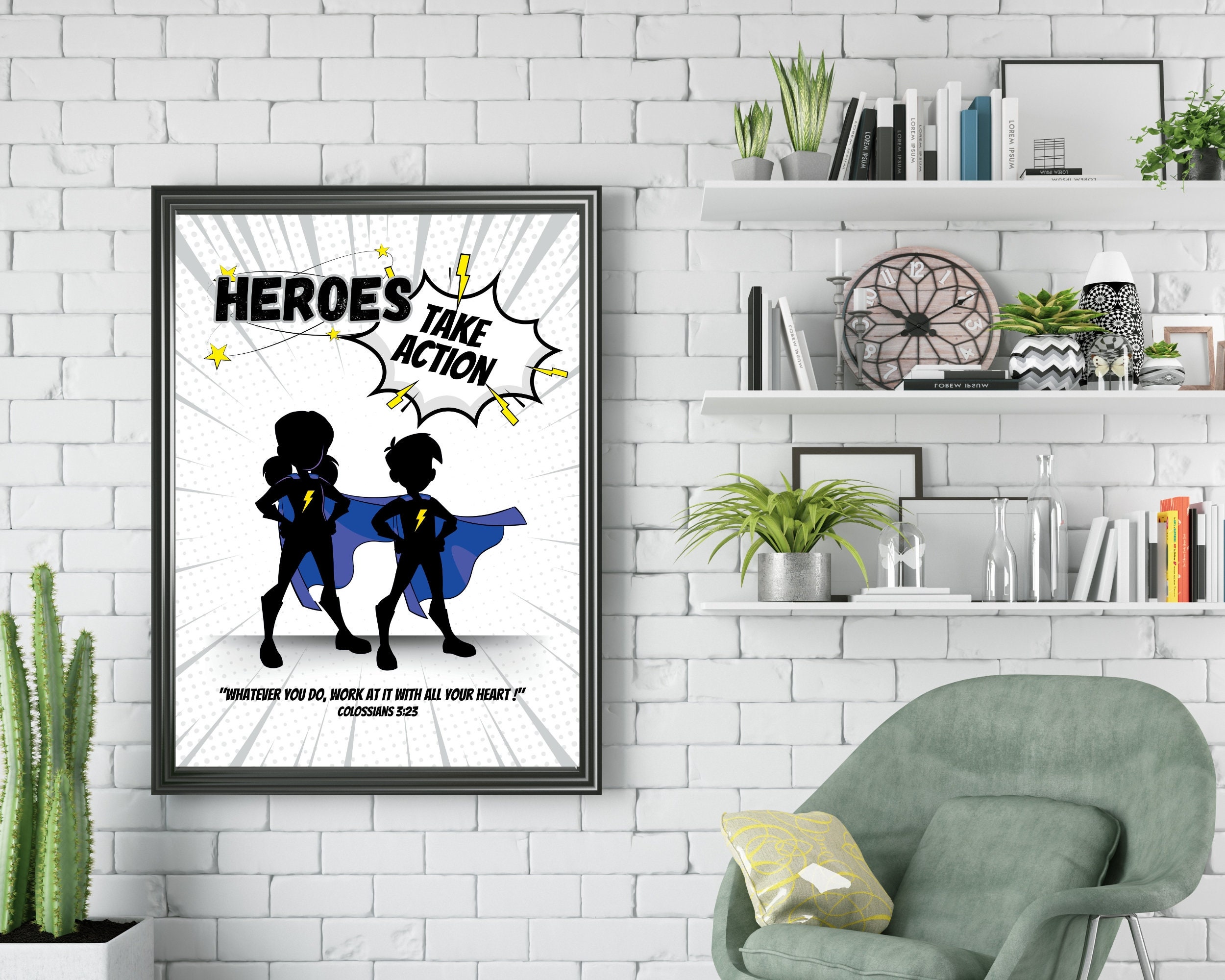 Heroes Bible Verse Wall Art, Superhero Printable Scripture Poster ...