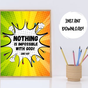 Nothing is Impossible Superhero Bible Verse Wall Art, Printable ...