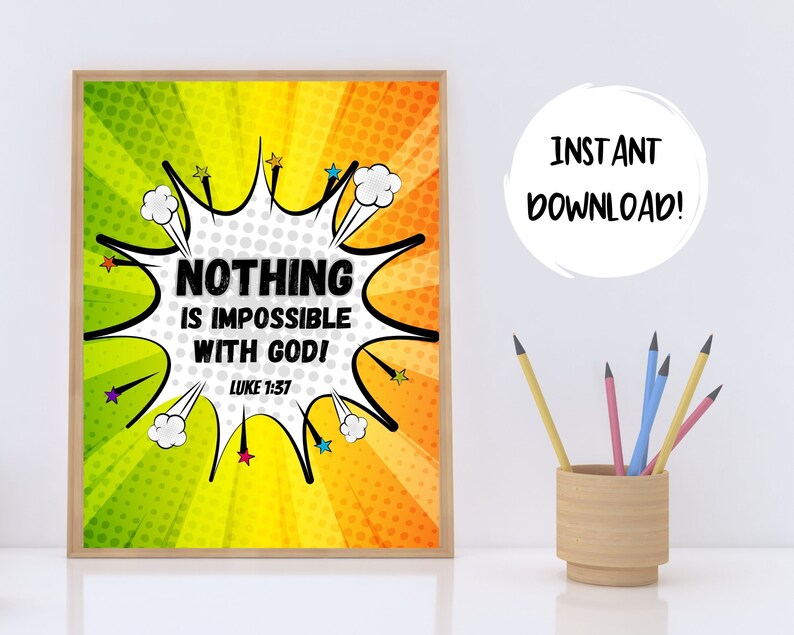 Nothing is Impossible Superhero Bible Verse Wall Art, Printable ...