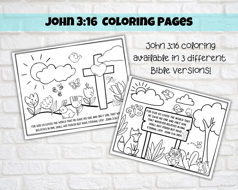 John 3:16 for God so Loved the World Set of 10 Printable Colouring ...