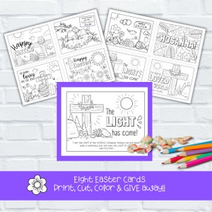 Kids Easter Themed Bible Verse Colouring Card Set of 8, Printable ...