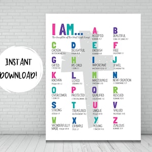 ABC Affirmations Identity in Christ Wall Art for Girls, Bible Verse ...