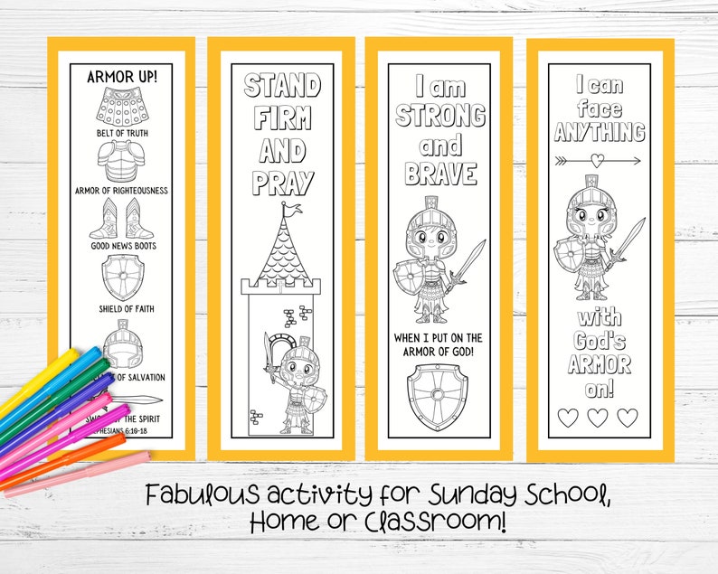 Armor of God Printable Coloring Bookmarks, Ephesians 6, Sunday School ...