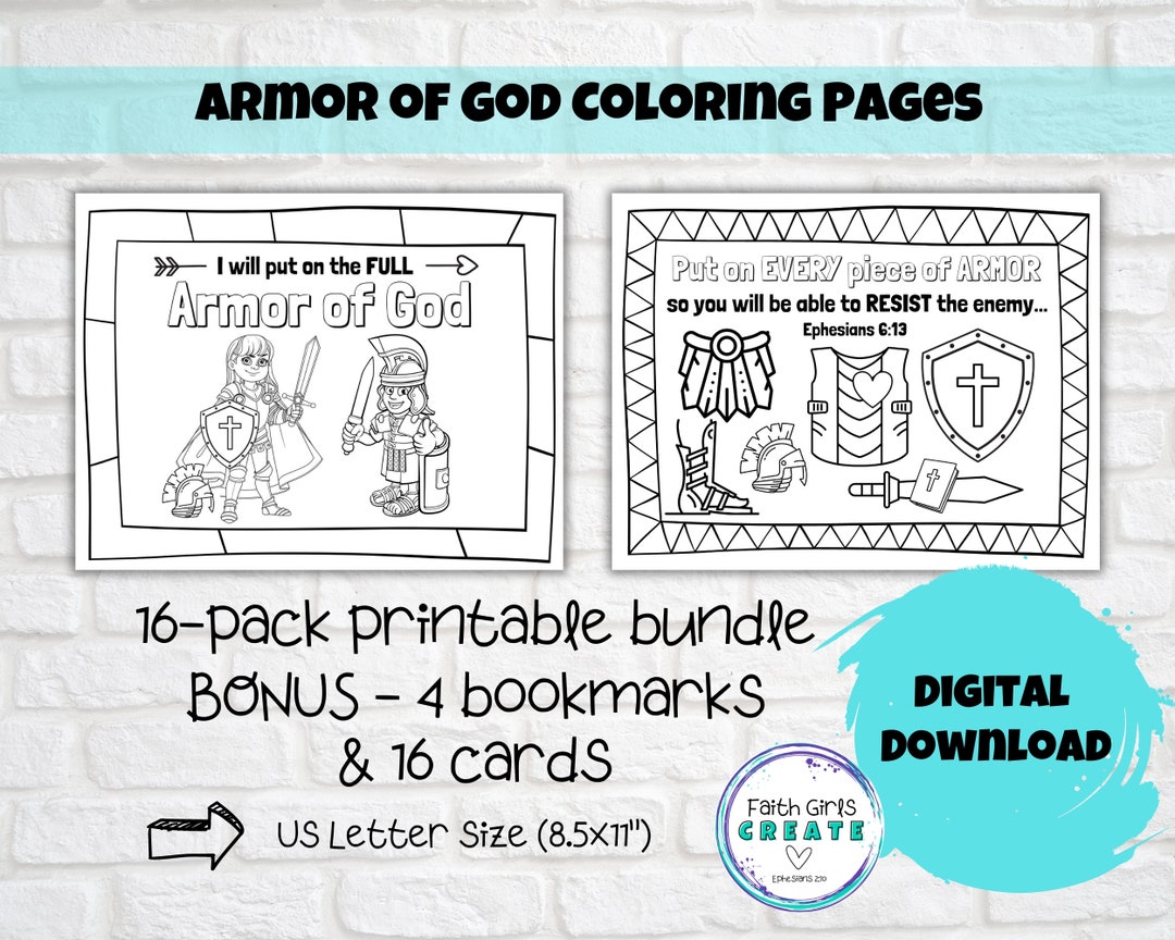 Armor of God Printable Coloring & Activity Pages Cards and - Etsy