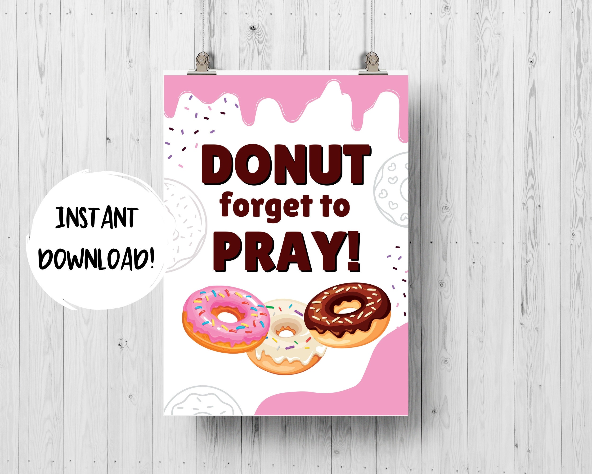 Donut Forget to Pray Printable Bible Wall Art, Affirmation Art, Kids ...