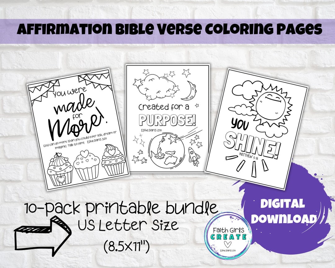 Affirmation Bible Verse Colouring Set, Faith Girls, Kids Printable ...