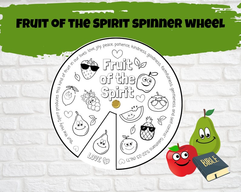 Kids Printable Fruit of the Spirit Spinner Color Wheel, Sunday School ...