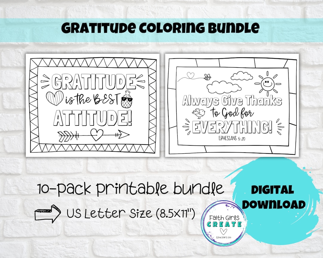 Gratitude Bible Verse Coloring Set of 10, Sunday School, Thankful Heart ...