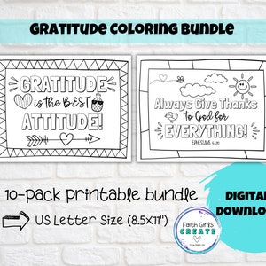 Gratitude Bible Verse Coloring Set of 10, Sunday School, Thankful Heart ...