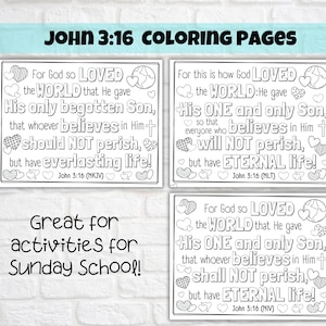 John 3:16 for God so Loved the World Set of 10 Printable Colouring ...