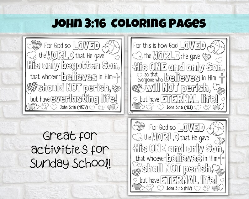John 3:16 for God so Loved the World Set of 10 Printable Colouring ...