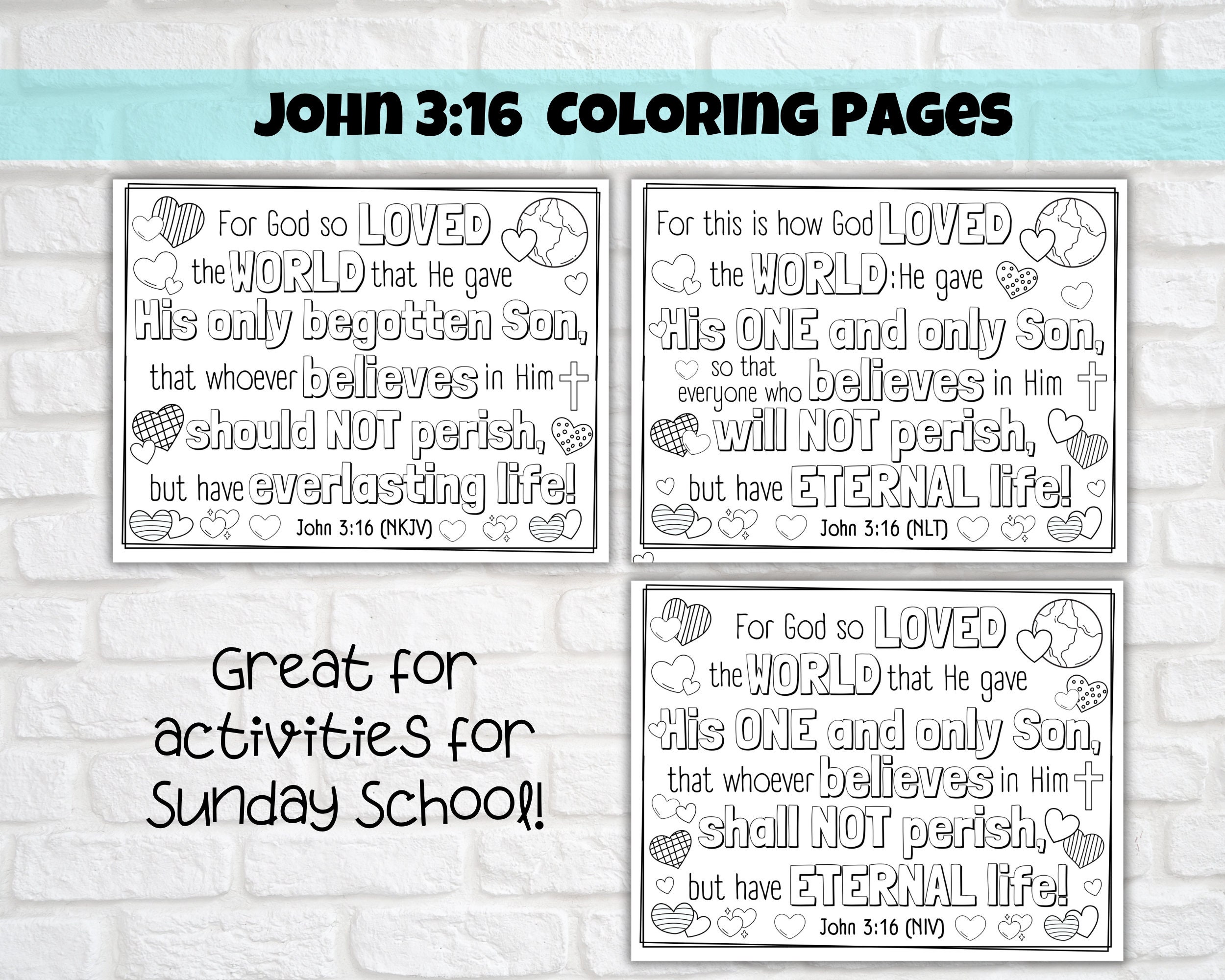 John 3:16 for God so Loved the World Set of 10 Printable Colouring ...