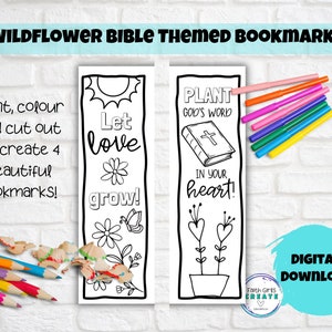 Wildflower Bible Themed Bookmarks, Kids Colouring Bookmarks, Printable ...