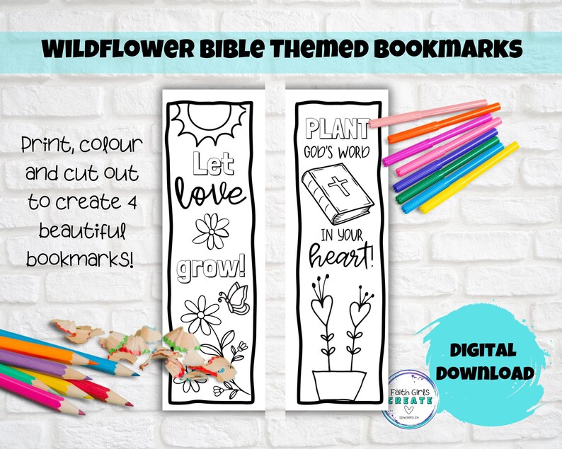 Wildflower Bible Themed Bookmarks, Kids Colouring Bookmarks, Printable ...