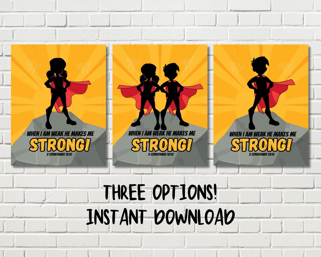 Heroes Bible Verse Wall Art, When I Am Weak He Makes Me Strong ...