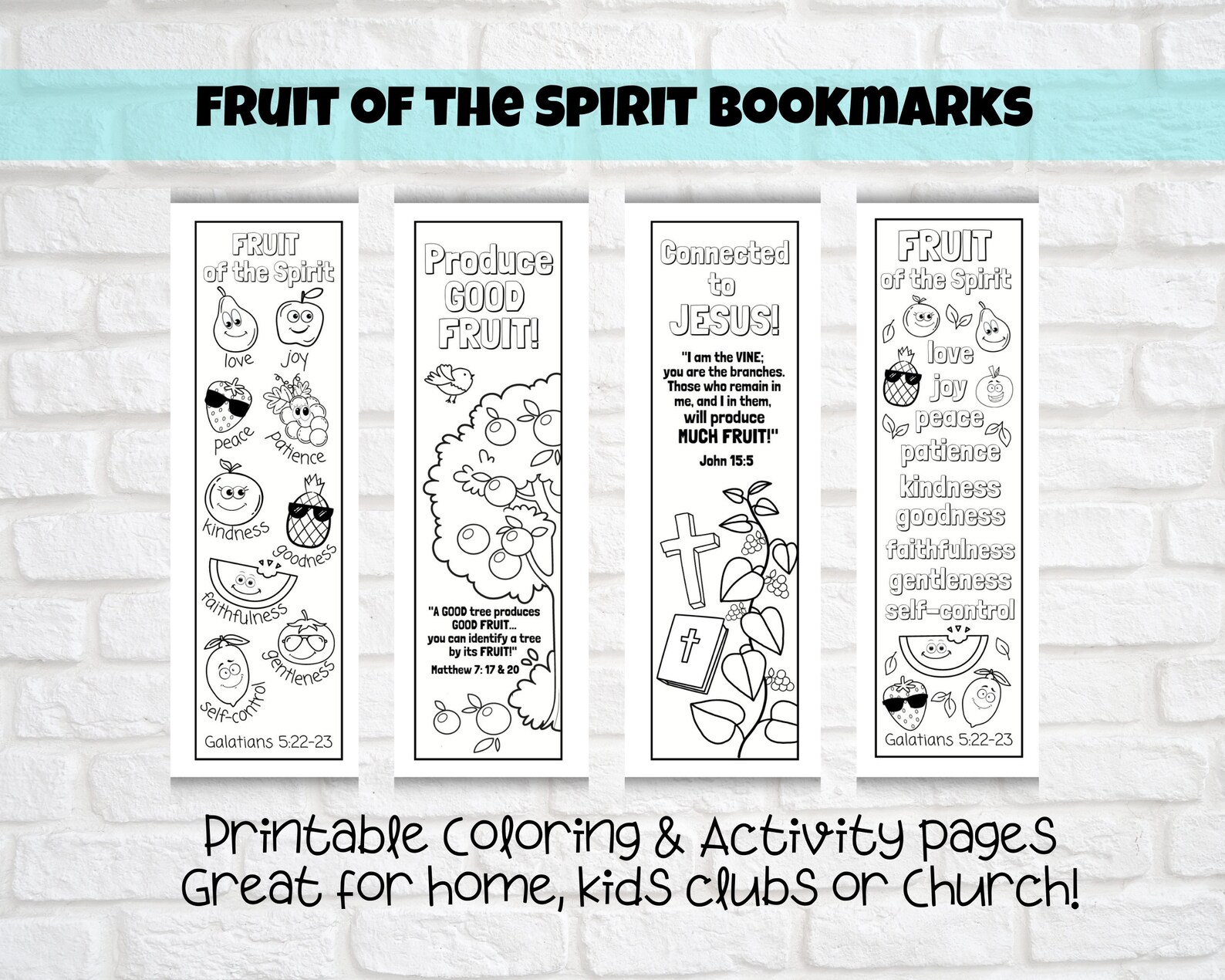 Fruit of the Spirit Printable Coloring Bookmarks Galatians 5 - Etsy