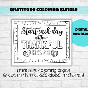Gratitude Bible Verse Coloring Set of 10, Sunday School, Thankful Heart ...