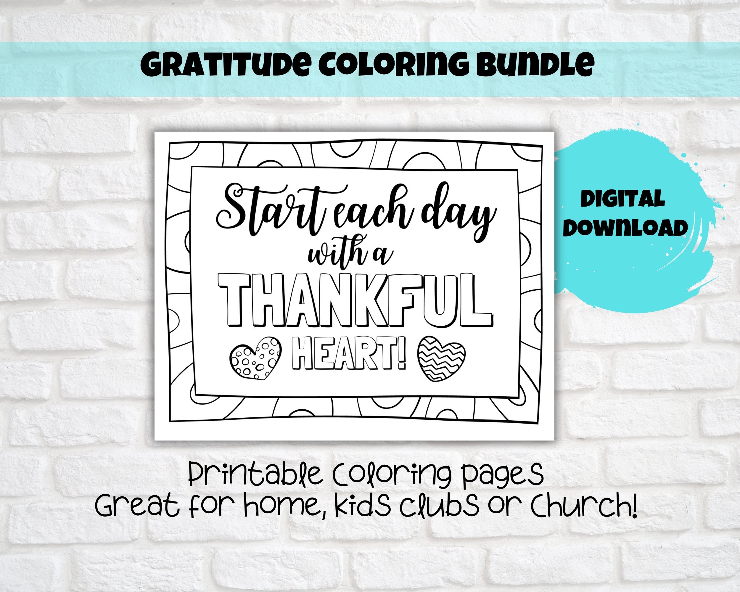 Gratitude Bible Verse Coloring Set of 10, Sunday School, Thankful Heart ...