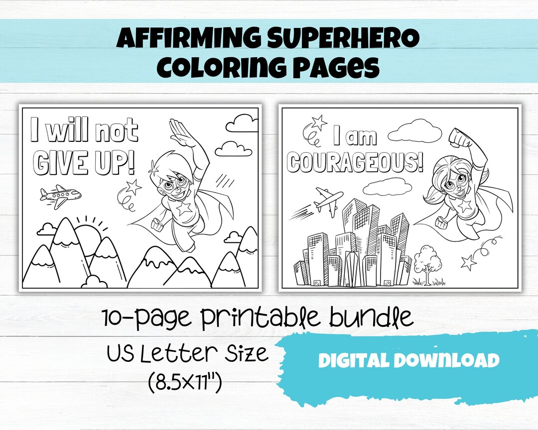 Affirming Superhero Coloring Set for Kids - 10 Pages , Encouraging ...